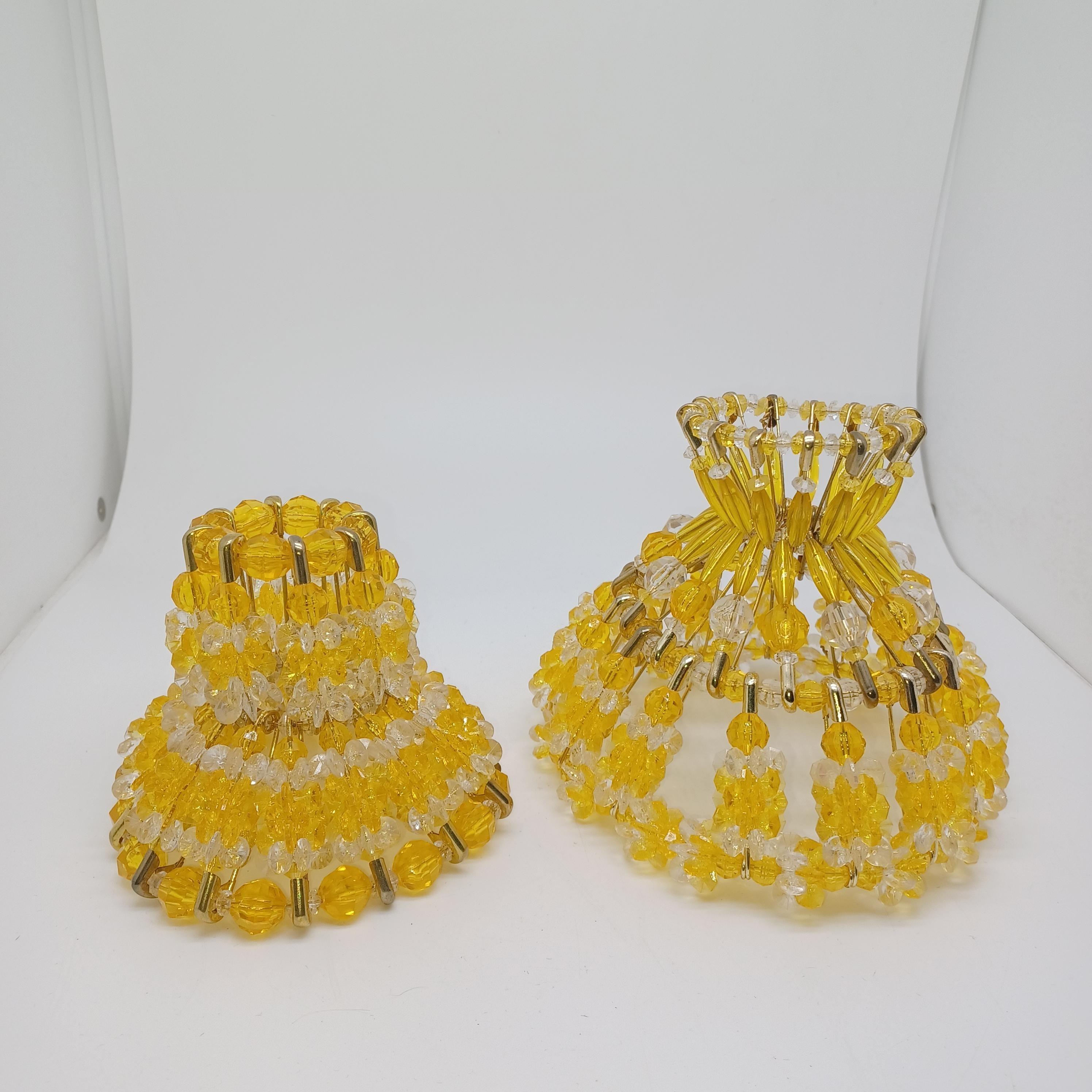 Vintage safety pin lamp shade and base yellow clear beads gold safety pins