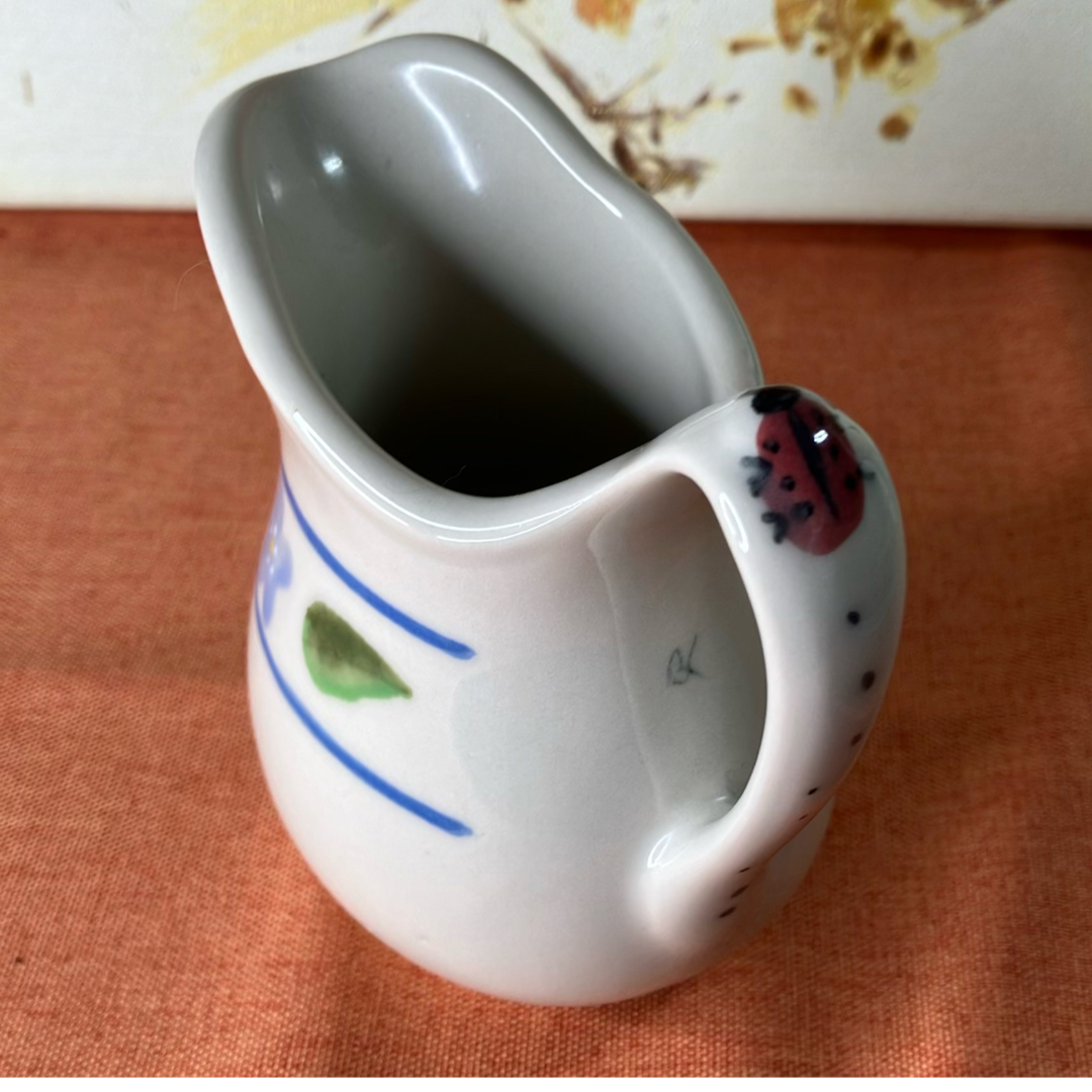 05 Ladybug 🐞 And Flowers Small Pitcher - 4.5” Tall