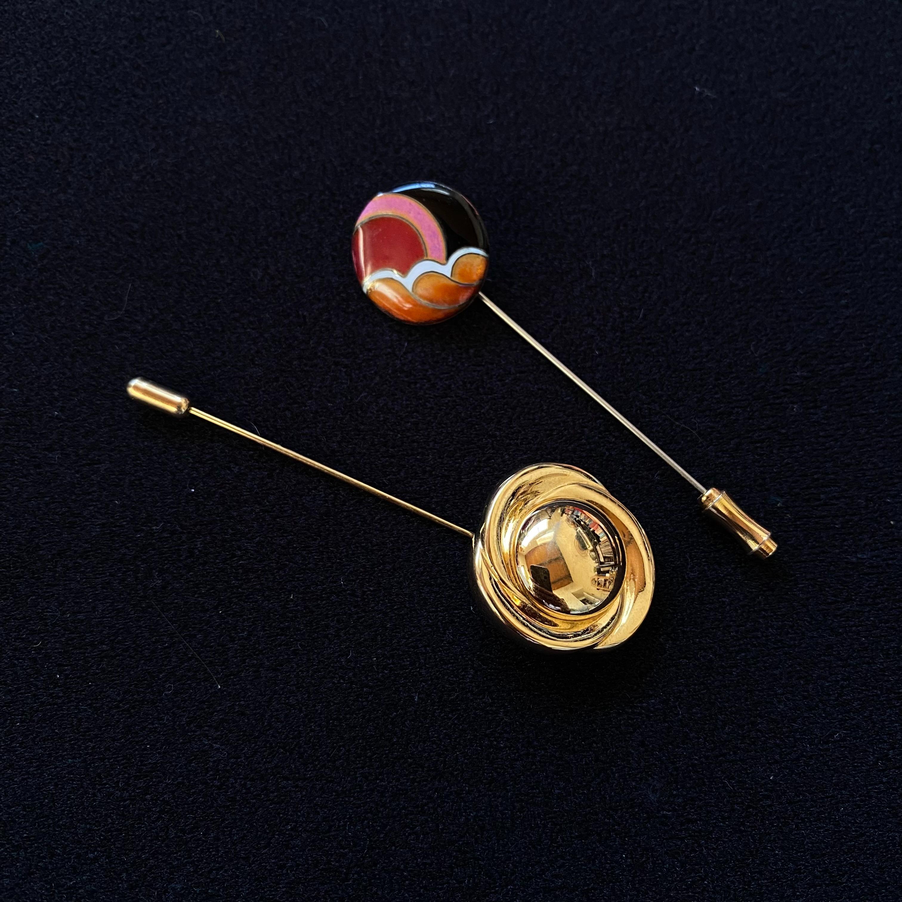 Two Vintage Stick Pins Cloisonné Gold Tone Monet
