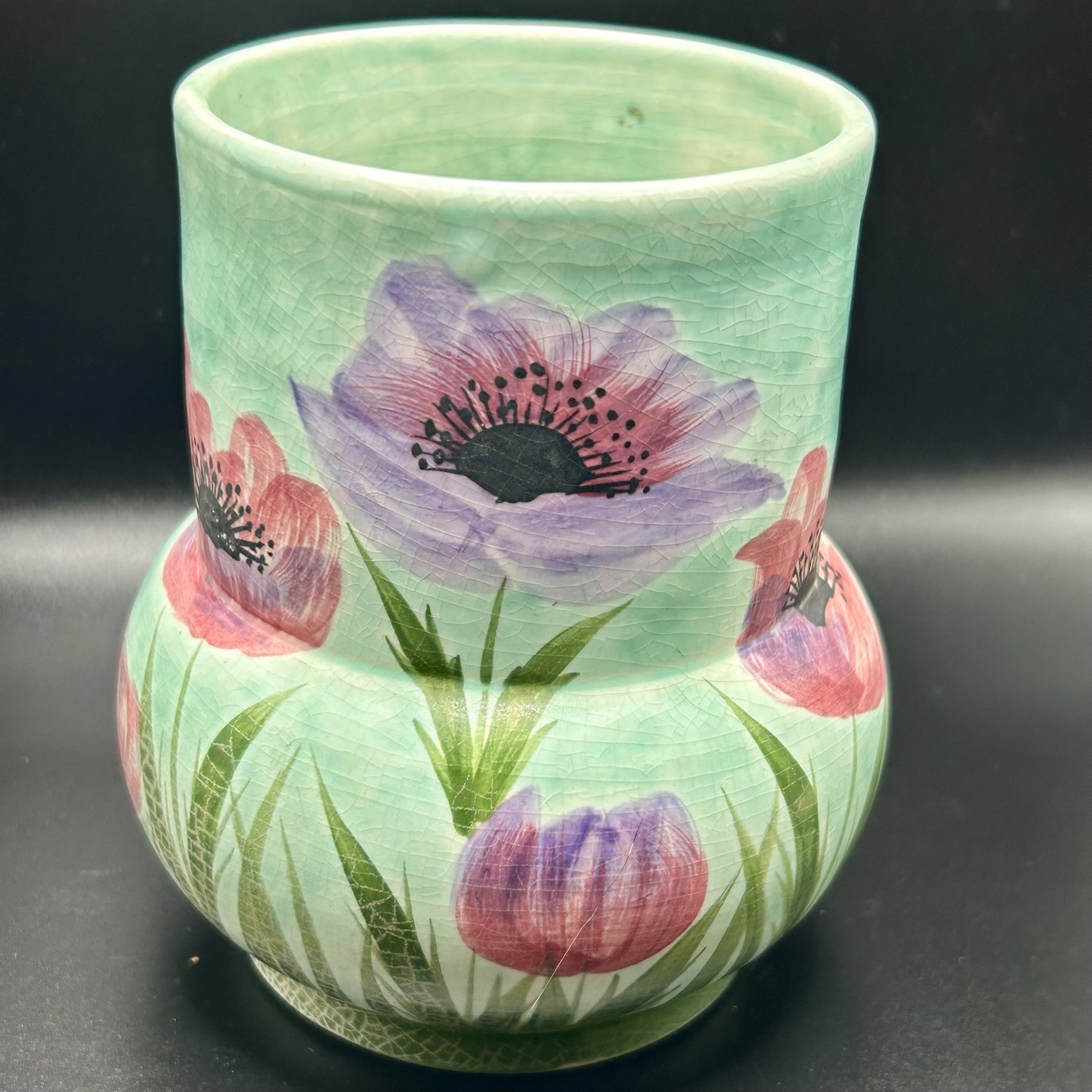 Vintage Radford Burslem Pottery Vase Floral Blue Sponge Hand Signed ...