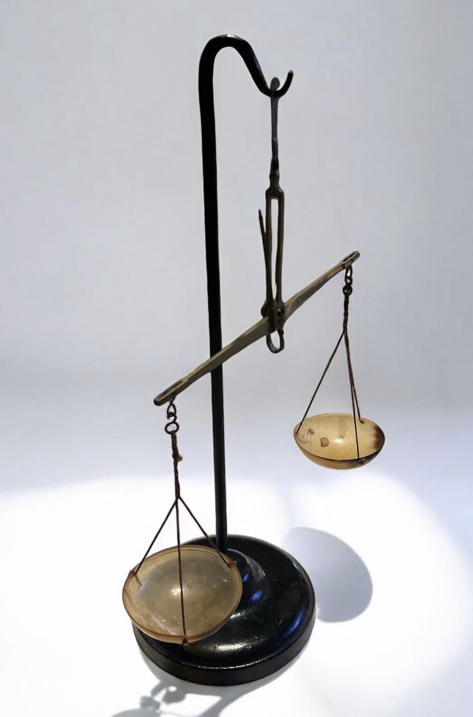 Vintage Balance Scale With Plastic Cups Brass Metal Hook & Base 14” X 4”