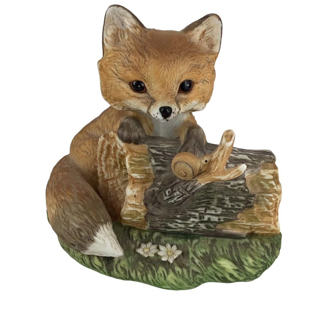 Ceramic Homco Masterpiece Porcelain Fox and Snail Figurine Vintage 1986
