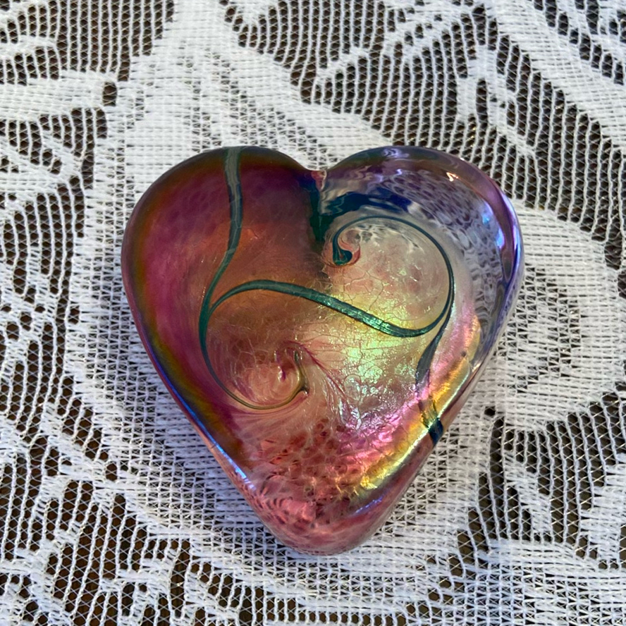 Robert Held Signed Iridescent Heart Paperweight
