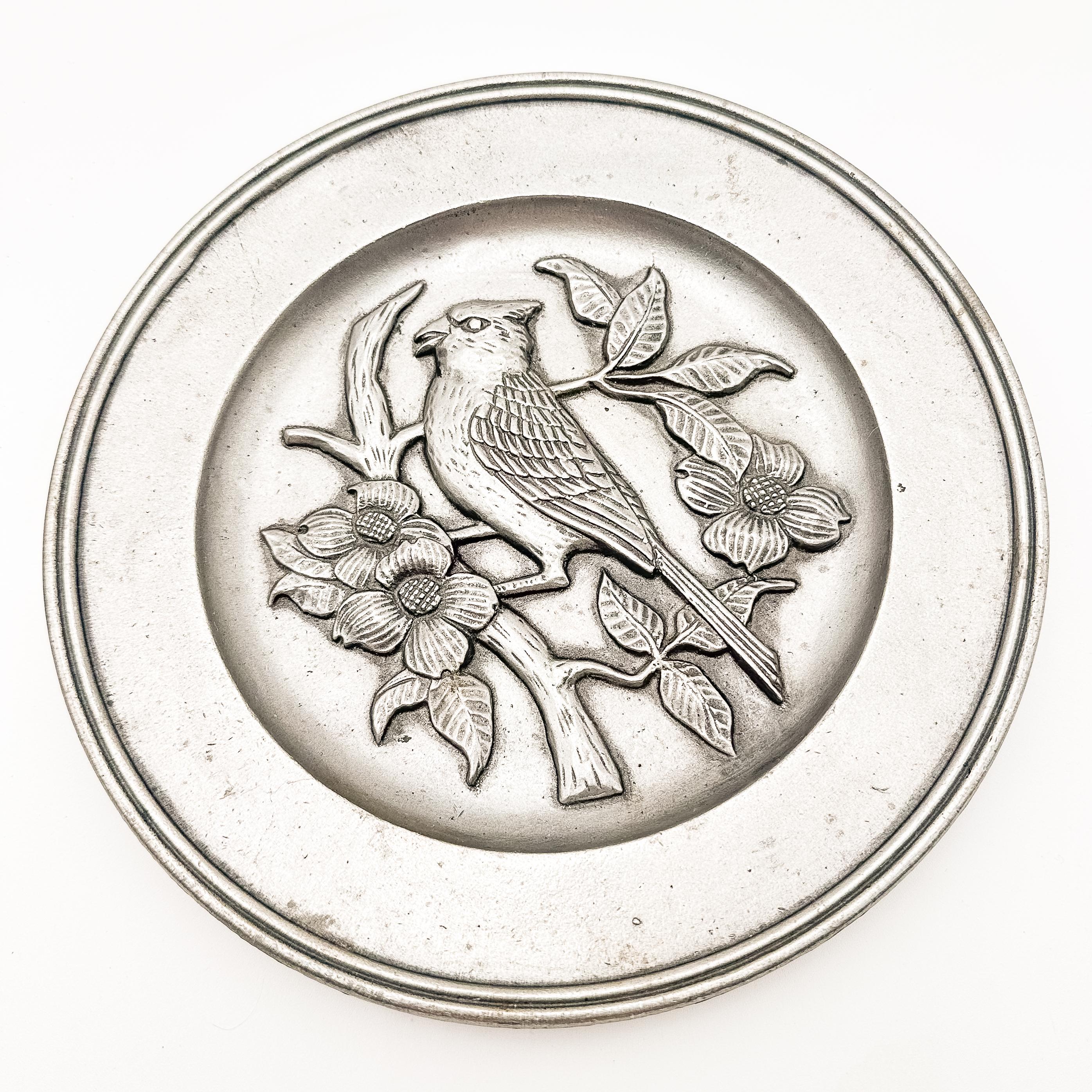 Sexton 1972 Metal Pewter Cardinal Bird Dogwood Floral Decorative Plate ...