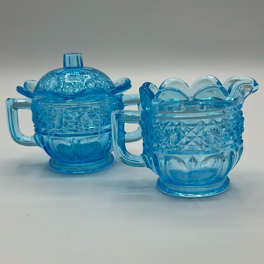 LG Wright Higbee Baby Blue Glass Mini Cream And Sugar