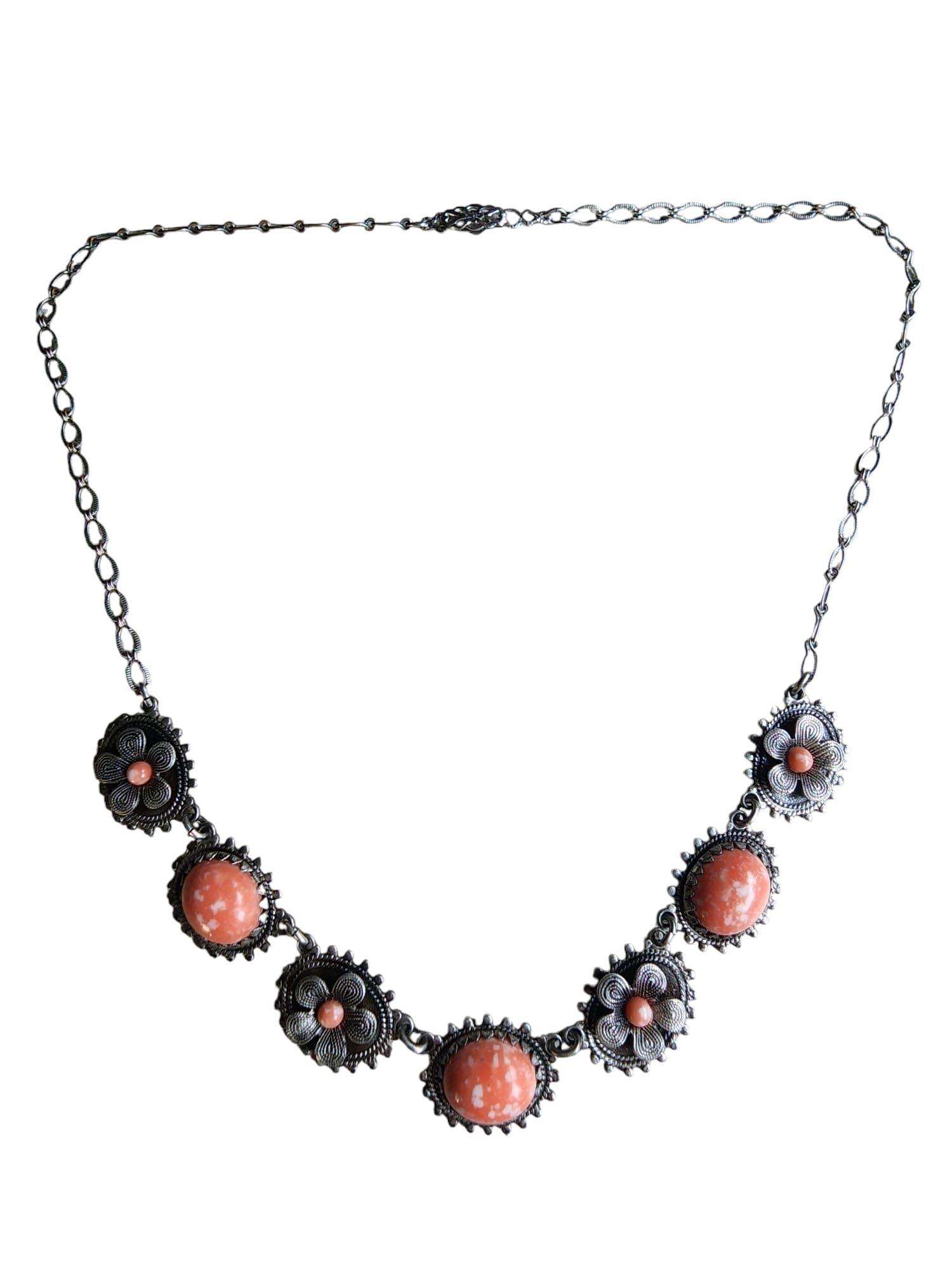 Art Deco Speckled Glass and Flower Necklace (A4912)