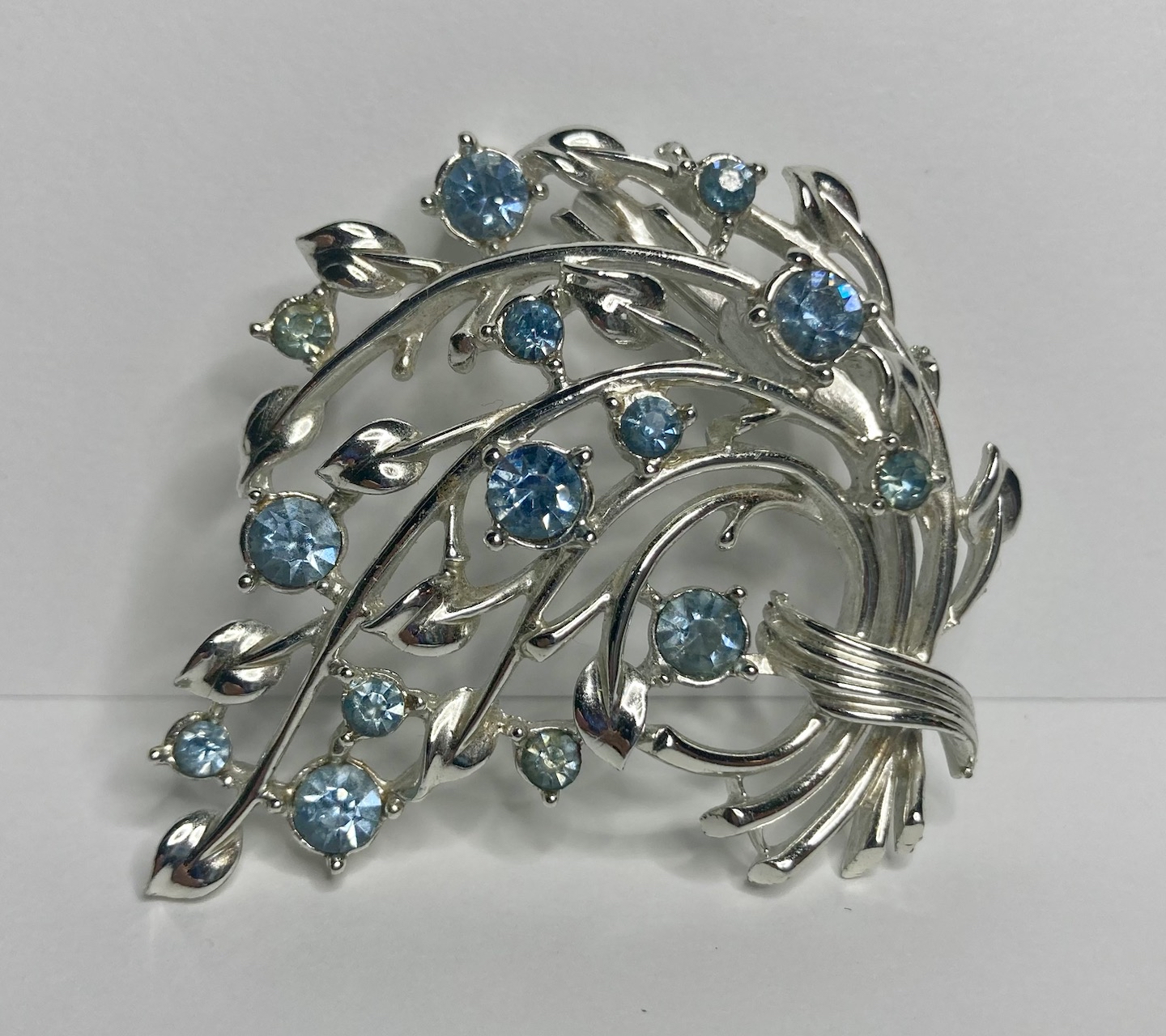 Silver Tone Blue Coro Flower Brooch Vintage