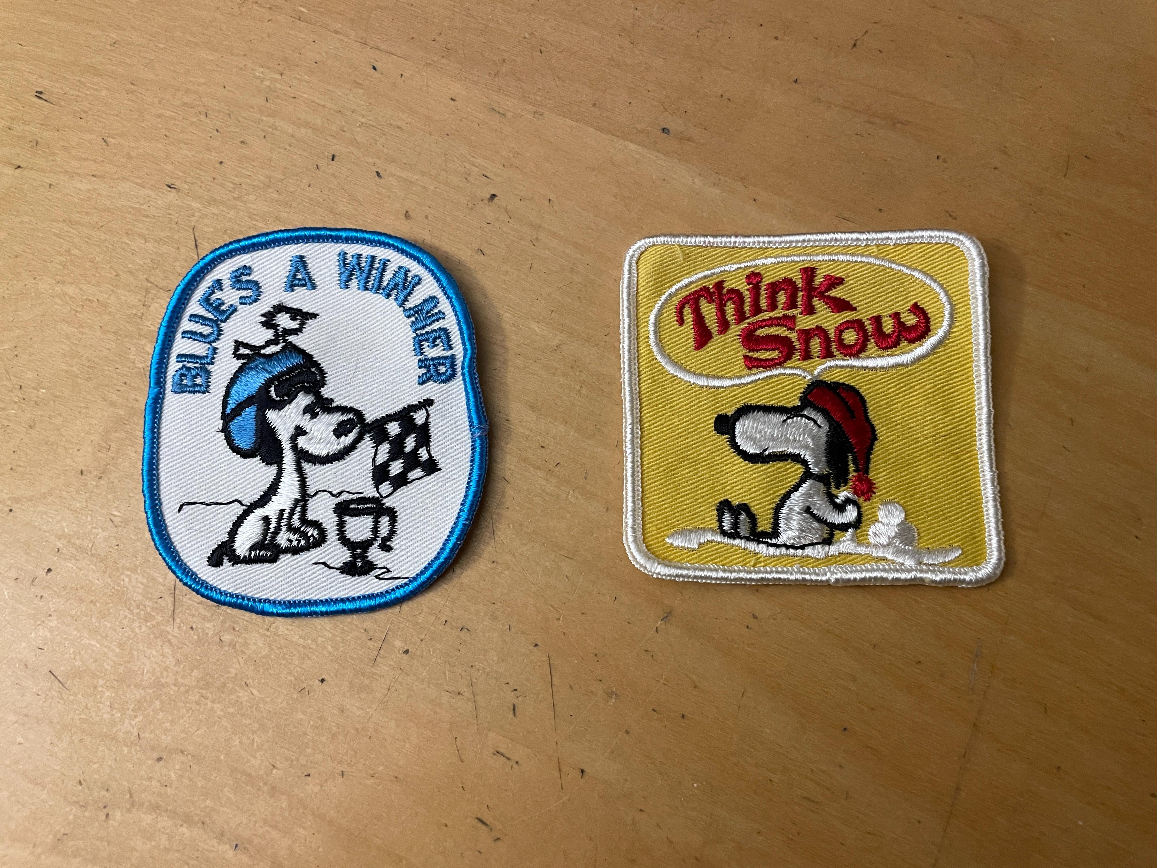 Vtg Snoopy Think Snow Winner Embroidered Patch Lot 2 Peanuts Skiing ...