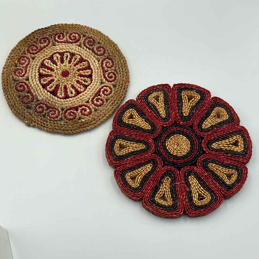 Rattan Flower Trivet Pair 1970s 6”Diameter
