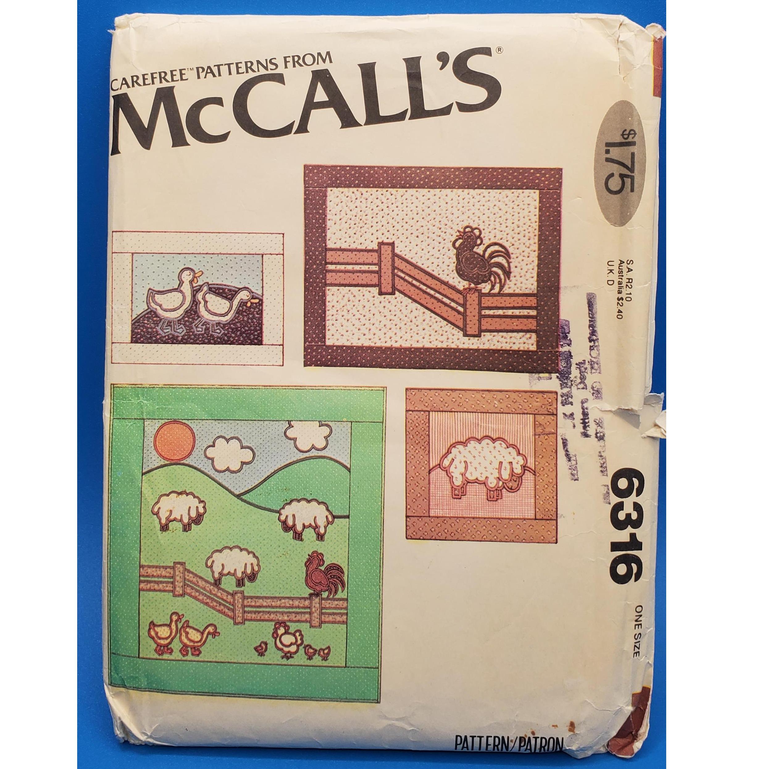 Vintage McCall's Farm Animal Wall Hanging Pattern 6316 (open-not cut)