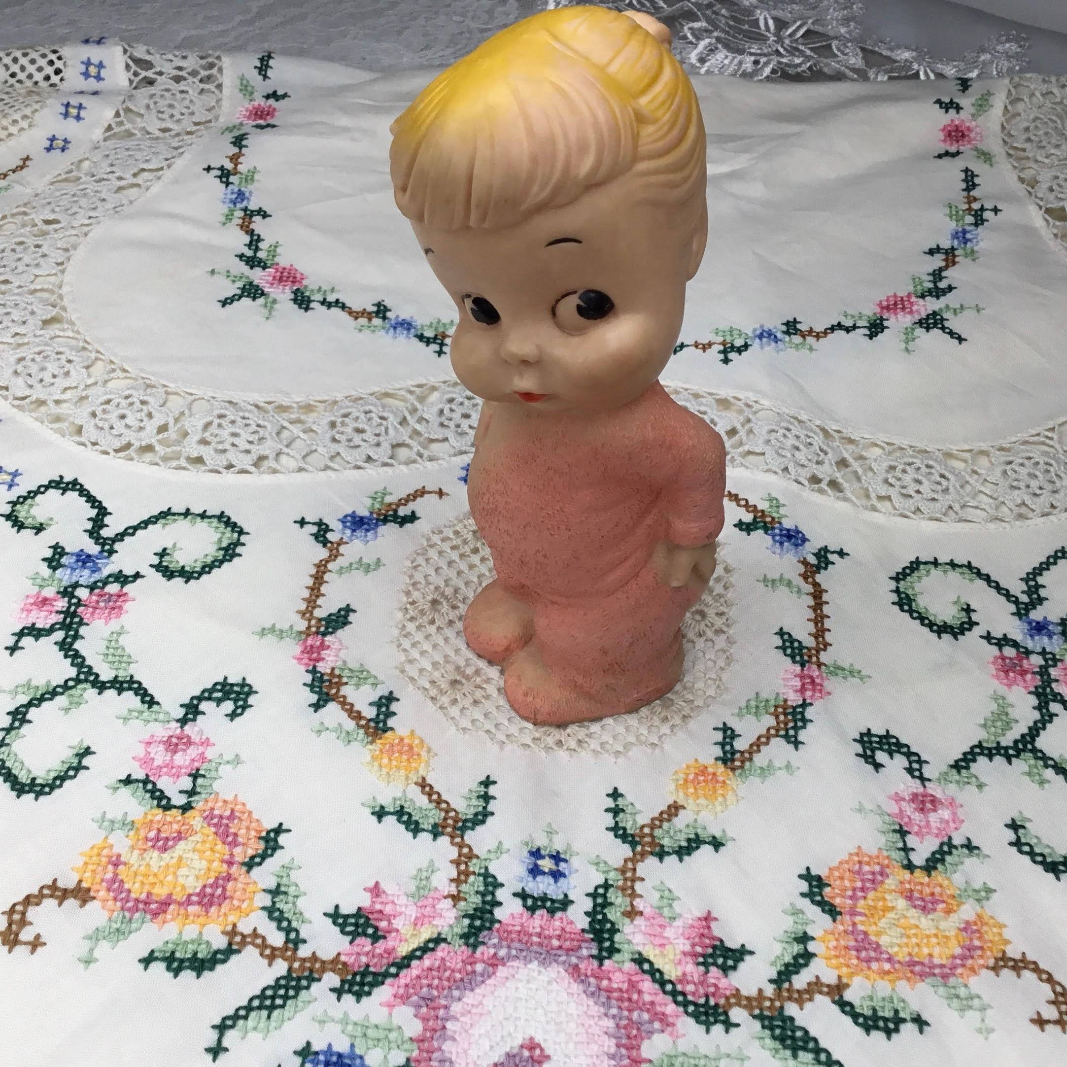 Vintage Dreamland 1956 Little Girl Rubber Squeak Doll Pink Pajamas