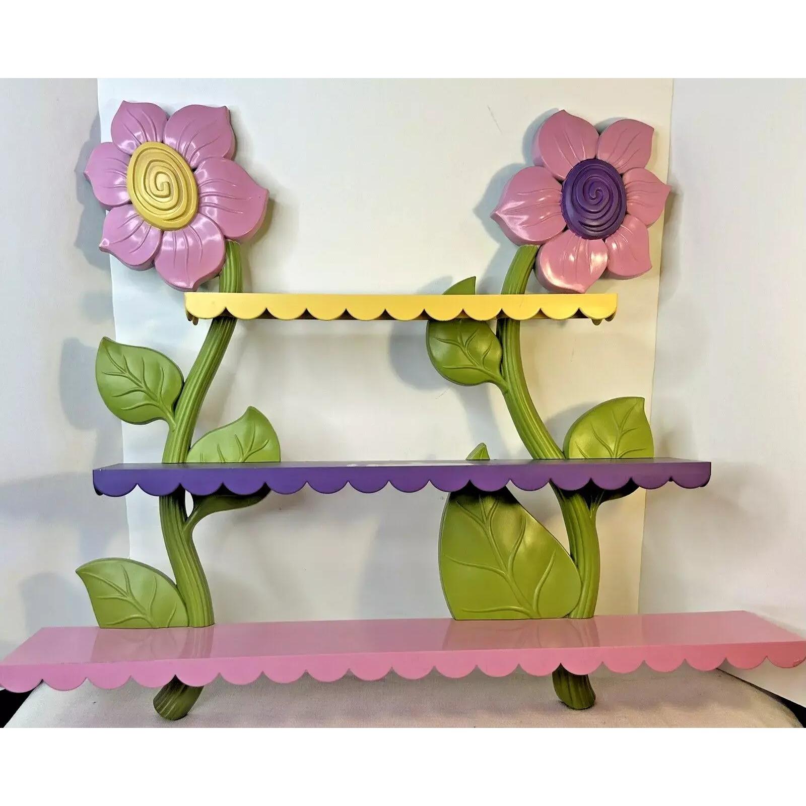 3 Tier Multicolor Pink Flower Wall Shelf Kids Room Home Interiors Inc.