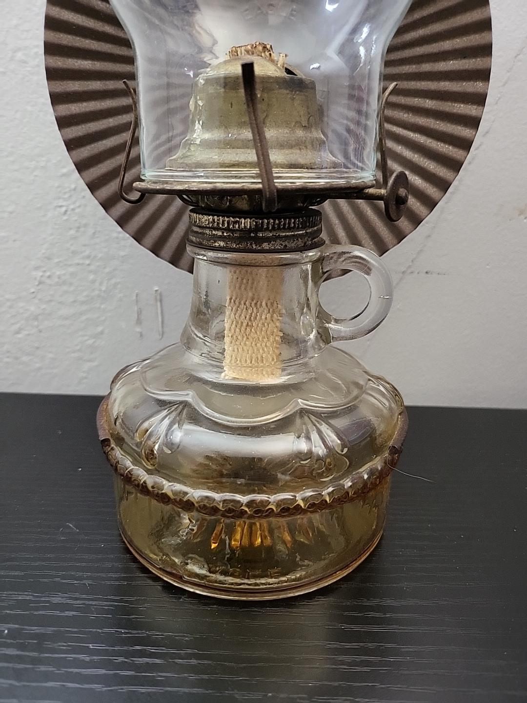 Eagle Glass Oil Lamp Light W/Eagle Ribbed Tin Reflector Holder Chimney ...