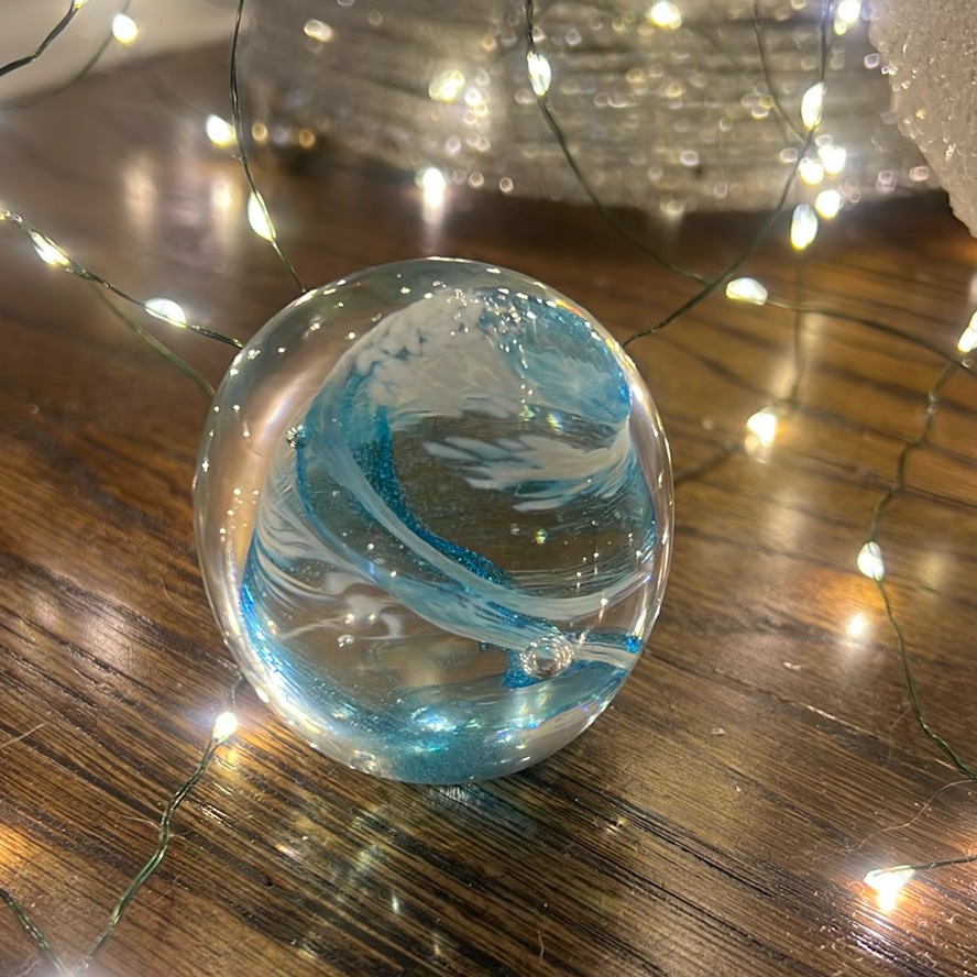 Jerpoint Glass Studio Of Ireland Art Glass Blue Swirl Paperweight