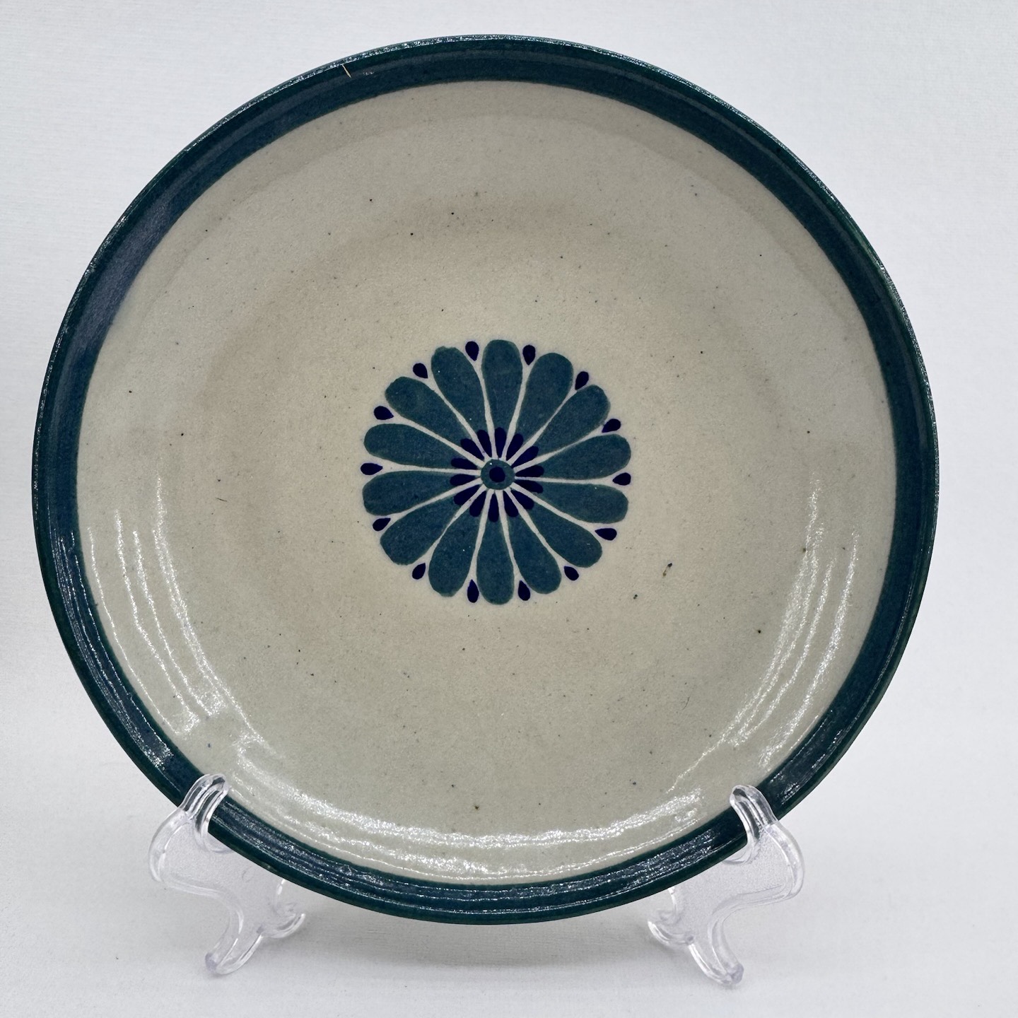 Vintage Erandi Tonala Mexican Pottery Bowls Set of 2 Signed Blue Floral 8"