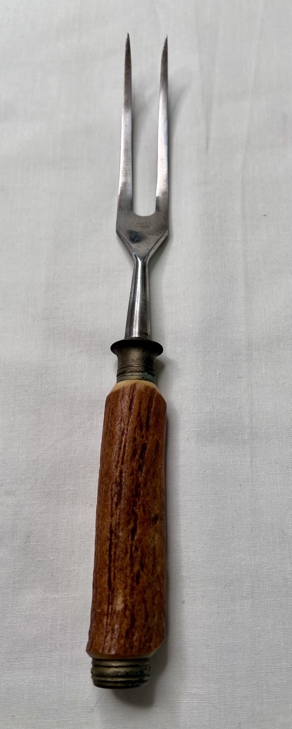 Vintage German Stainless Steel Stag Horn Handle Carving Serving Fork