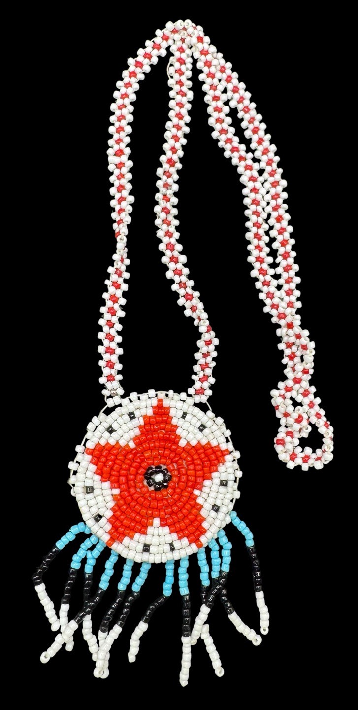 Handmade Native American Seed Bead Star Medallion Necklace Red White ...