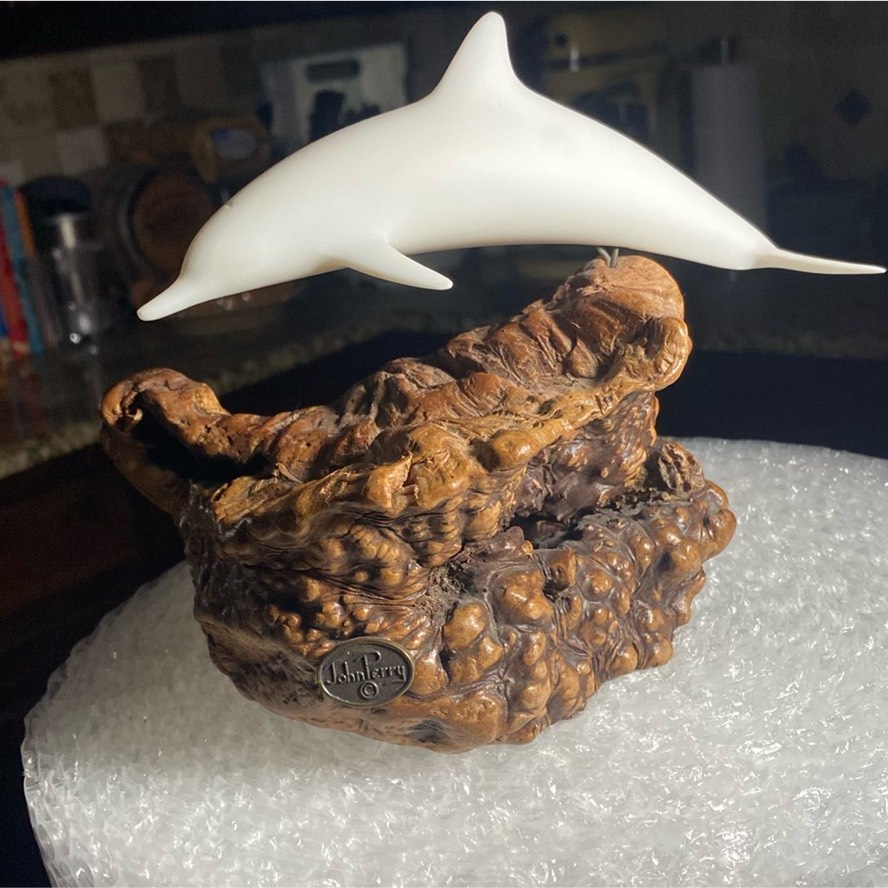 Authentic John Perry Dolphin Sculpture 7”H 8”L