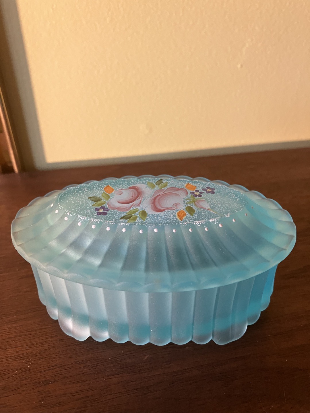 Vintage Fenton Blue Trinket Box signed