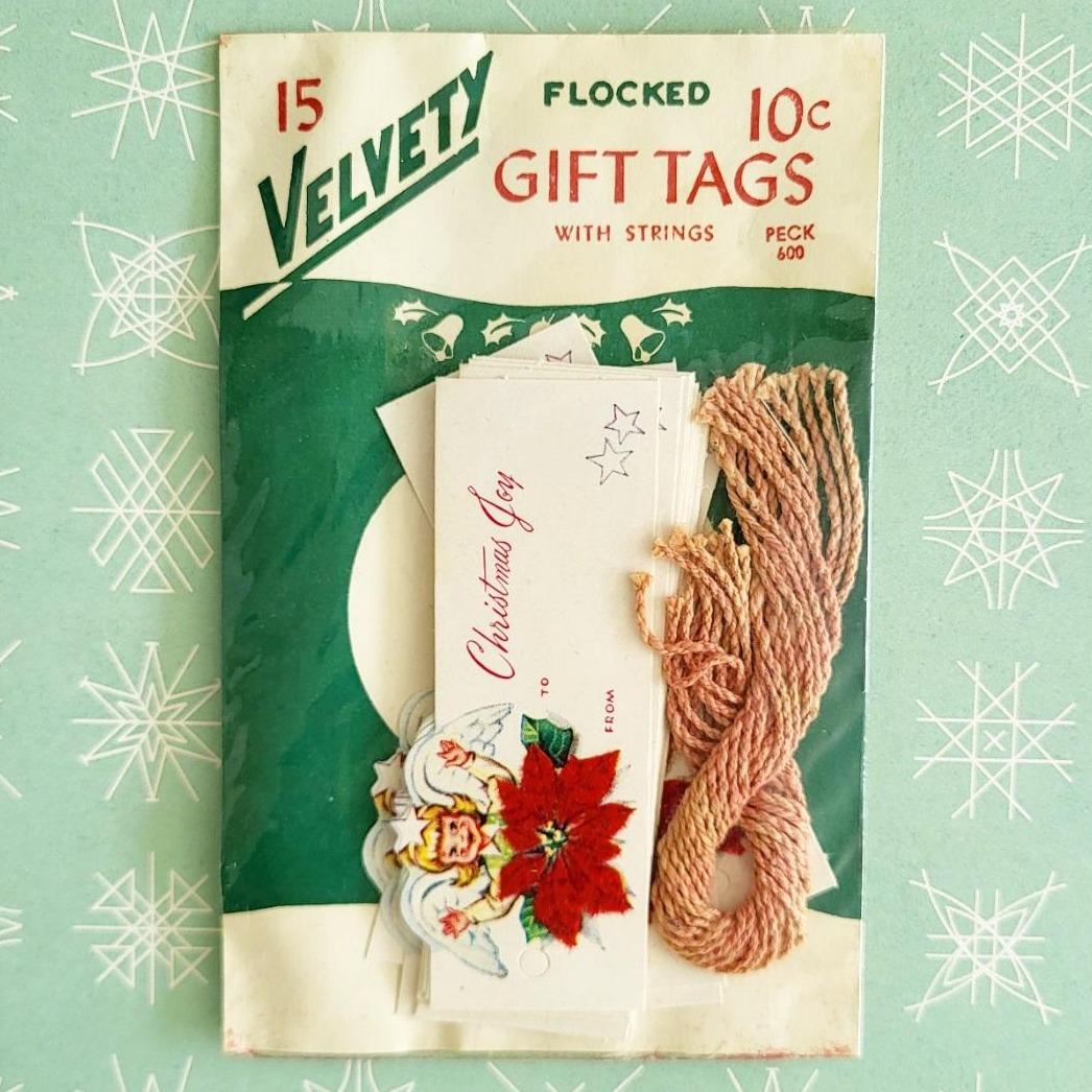 15 New Old Stock Flocked Angel Poinsettia Gift Tags