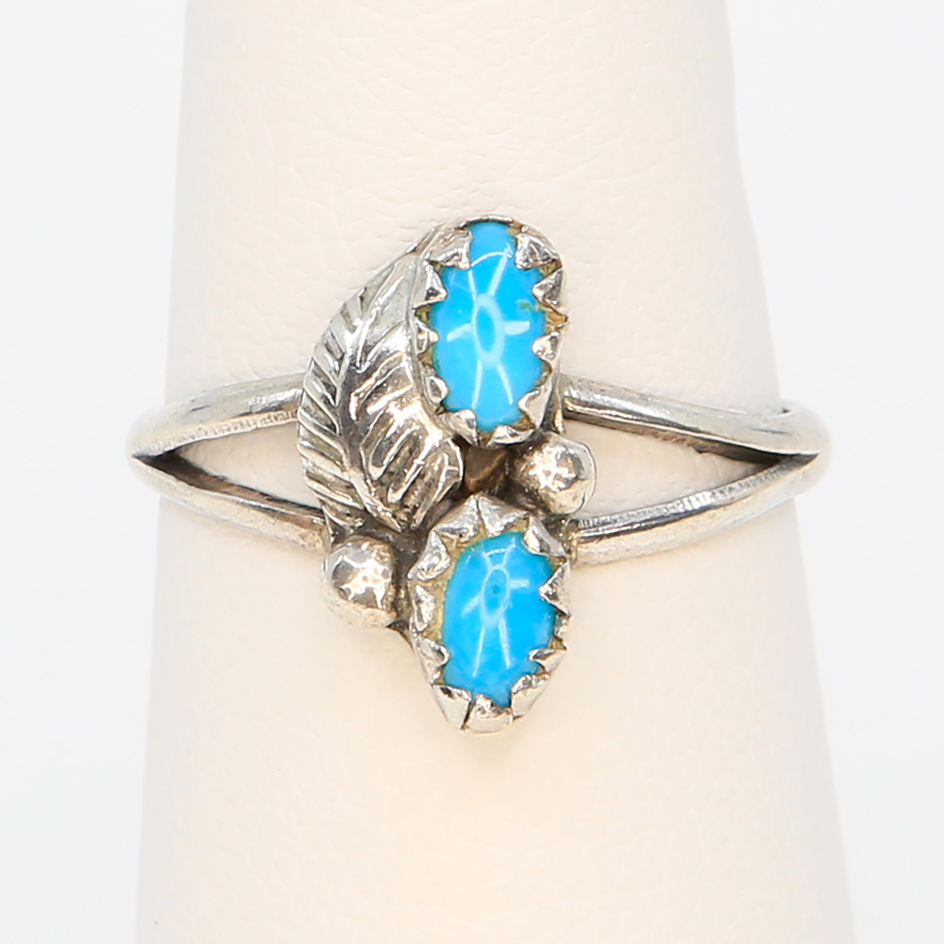 Vintage Native American Sterling Silver Turquoise Cabochons With Leaf ...