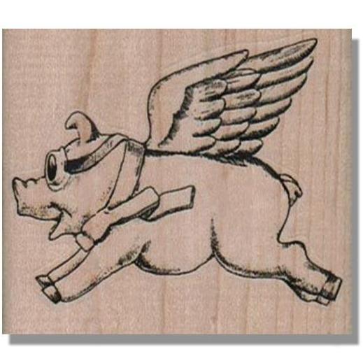 Flying Pig Rubber Stamp - When Pigs Fly