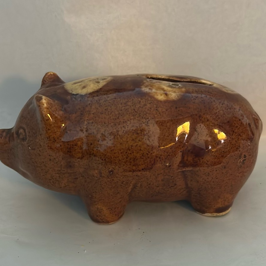 Vintage Piggy Coin Bank. Stoneware Pottery