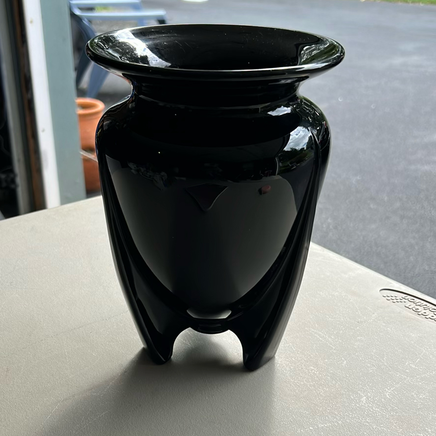 016 Art Deco 1930s Duncan & Miller Black Glass Rocket Vase 8.5”
