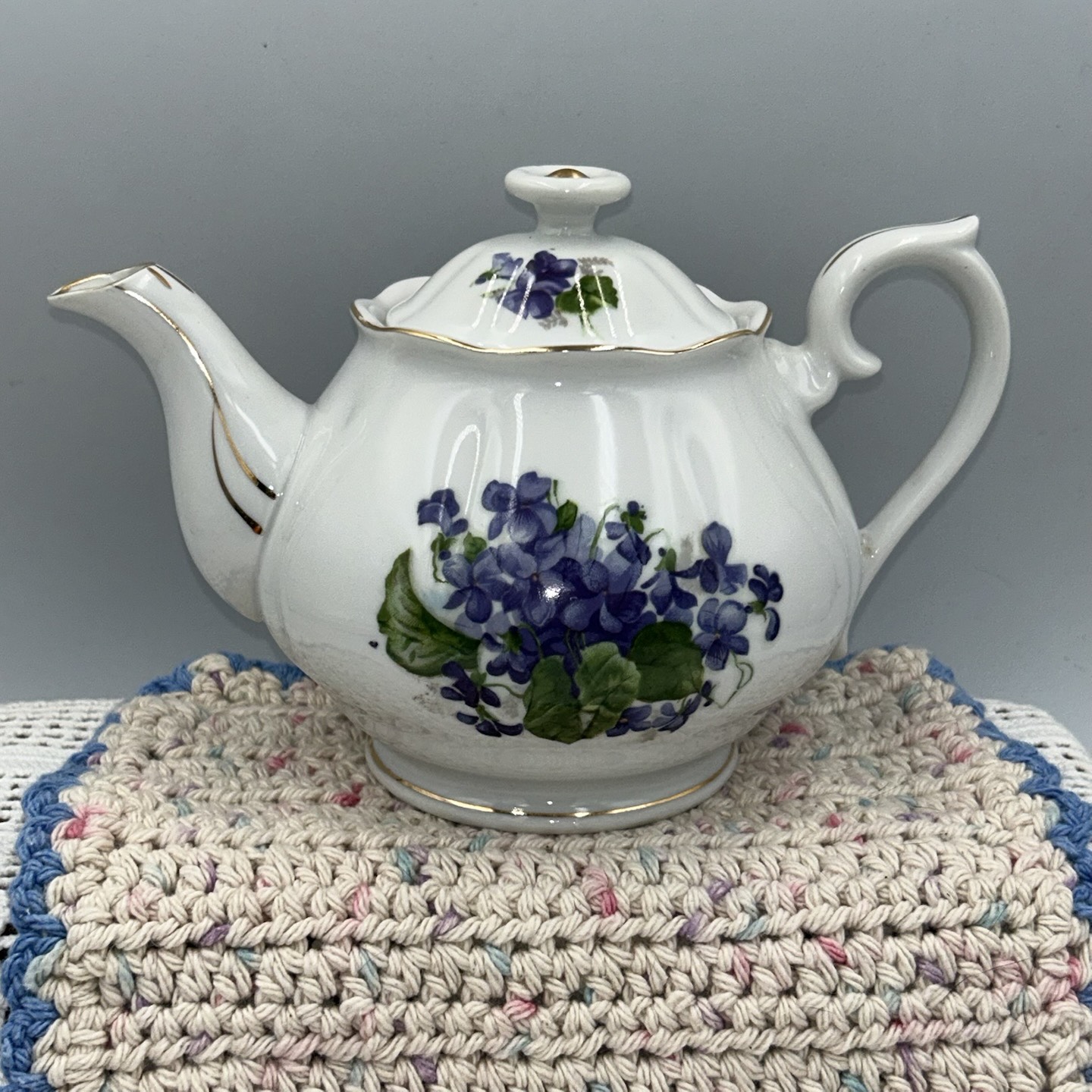 Vintage Norcrest Single-Serving Tea Pot, Sweet Violet Flowers