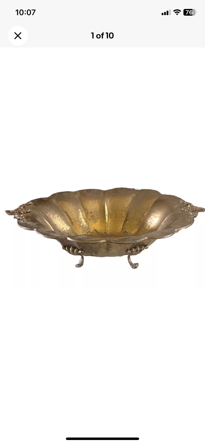 Wildwood Hammered Solid BRASS 22" Bowl Clawfeet Centerpiece 22x15x5.5 ...