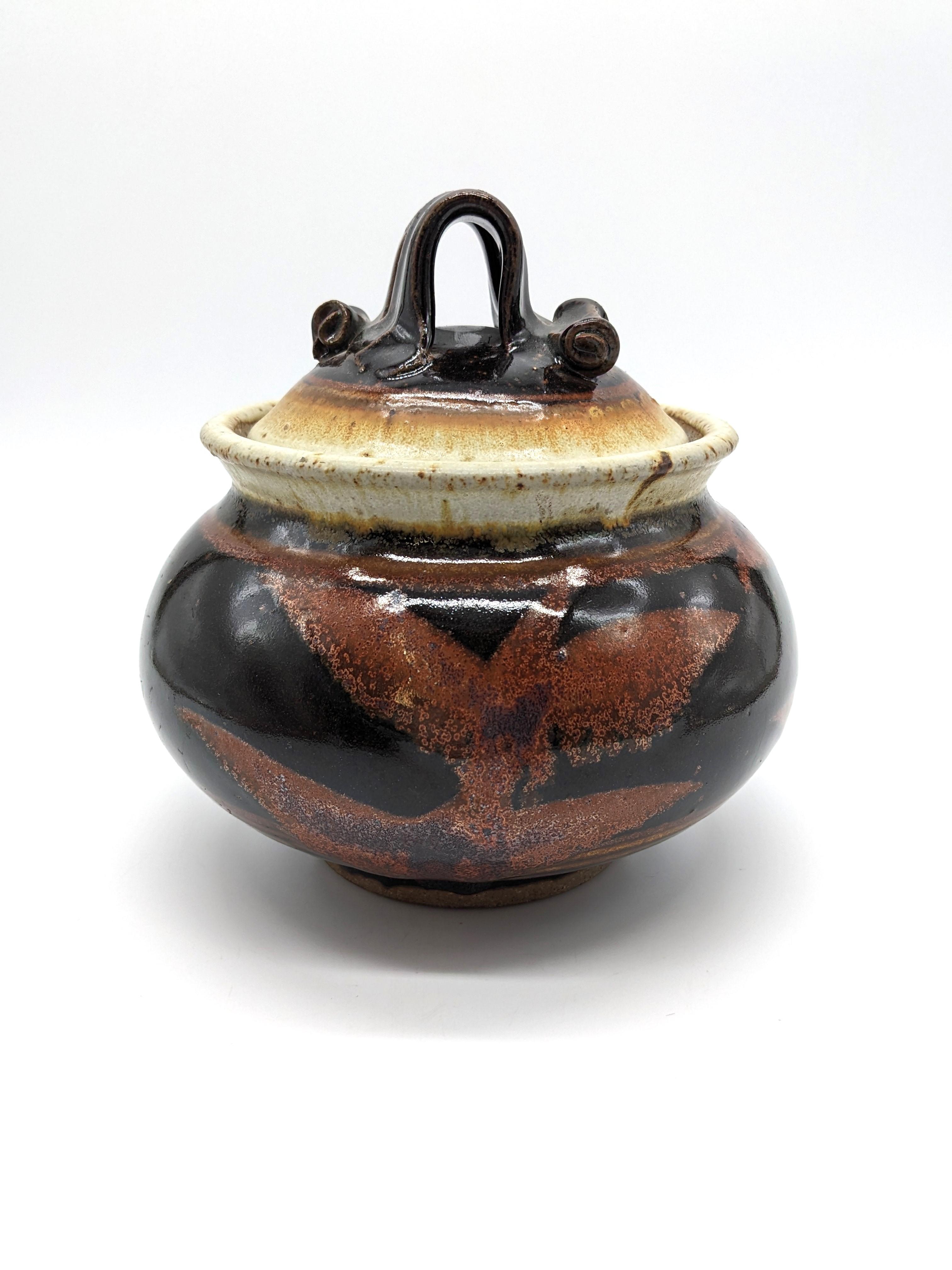 Kevin Pearson Studio Art Pottery Covered Jar Stoneware Signed Brown ...