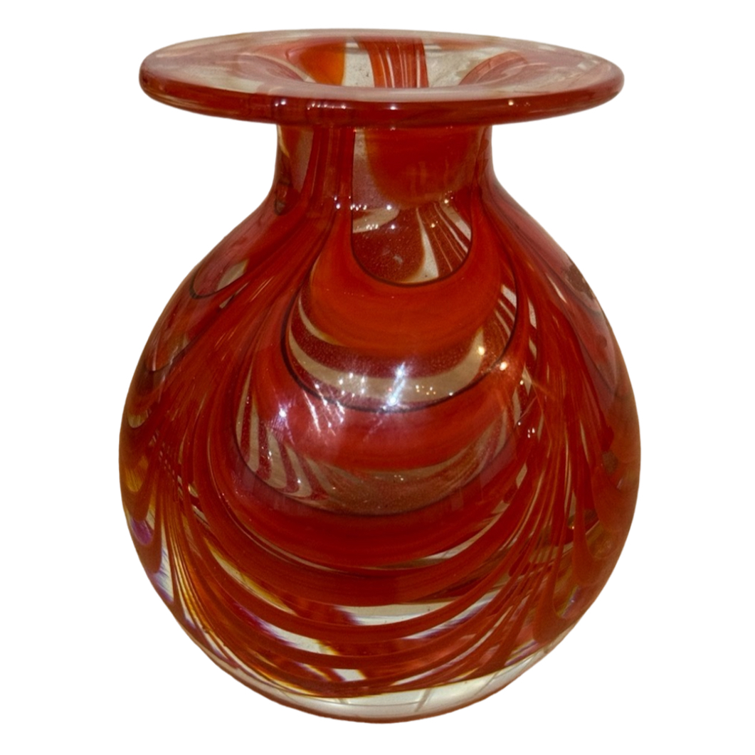 Joe Hamon Art Glass Orange Swirl Bud Vase Hand Blown Stamped on Bottom