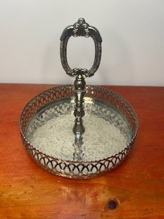 🪞 Mid-Century Modern Silver Tray with Post – 6" Elegant Accent Piece