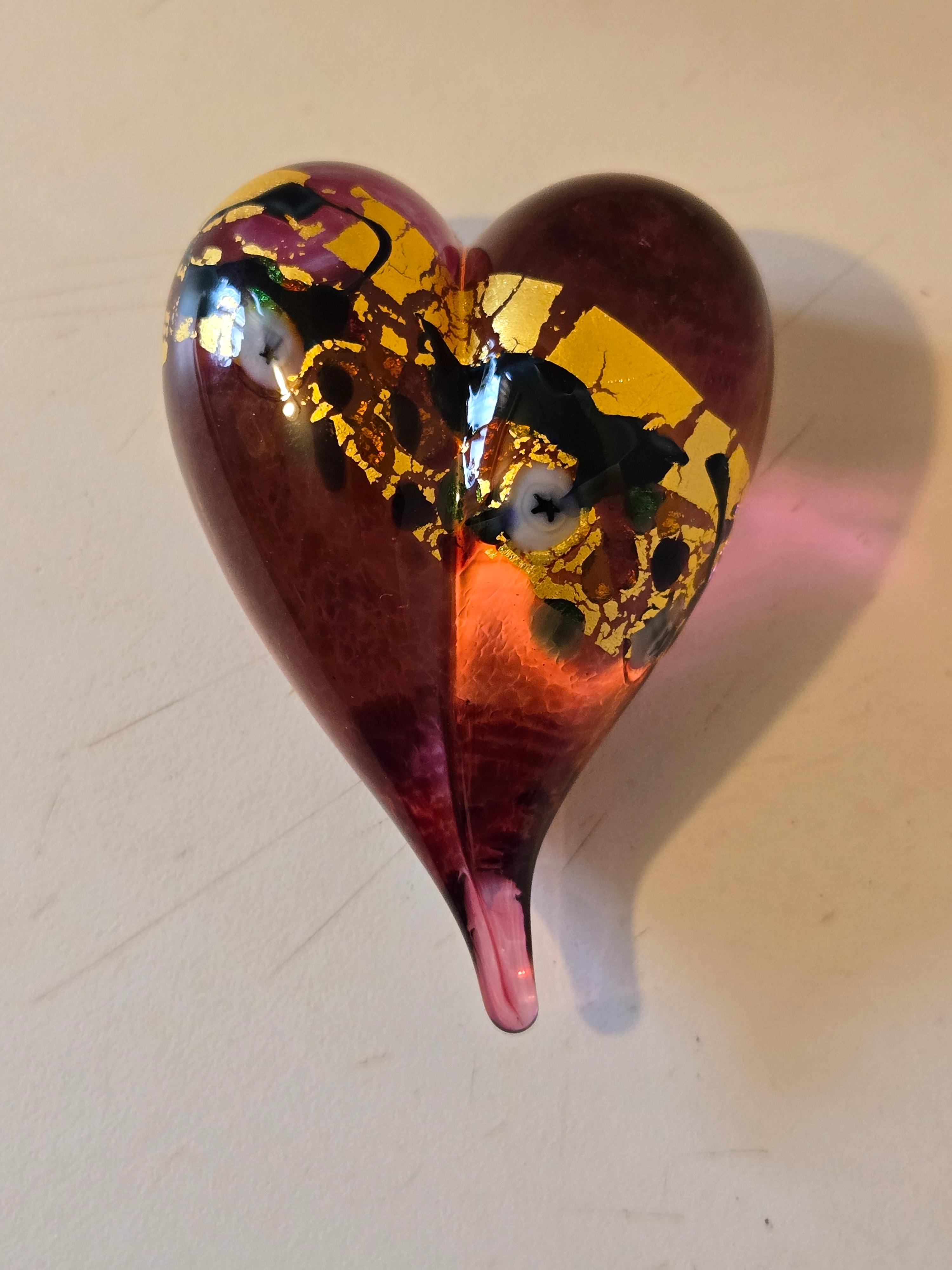 Robert Held Art Glass Heart Paperweight Signed