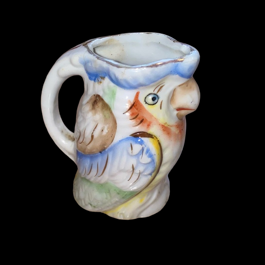 Vintage Parrot Ceramic Small Creamer Pitcher Figurine, Japan