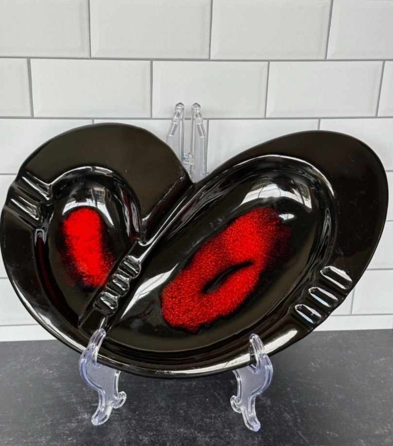 Wade Mid Century Modern Glazed Dish Ashtray Lava Red Black Canada Large