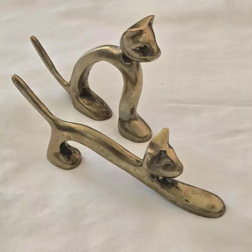 Brass Cat Figurines Mid-Century Metal Sculptures Hagenauer Style Set Of ...