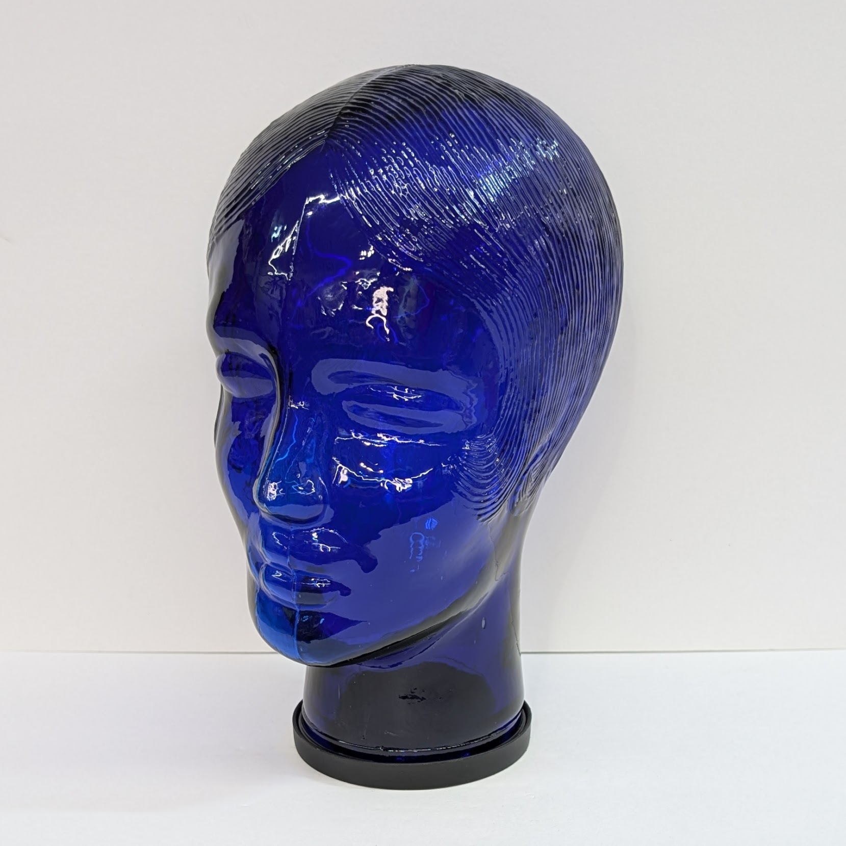 Vintage Cobalt Blue Glass Flapper Head Sculpture Head Phones Display 11 ...