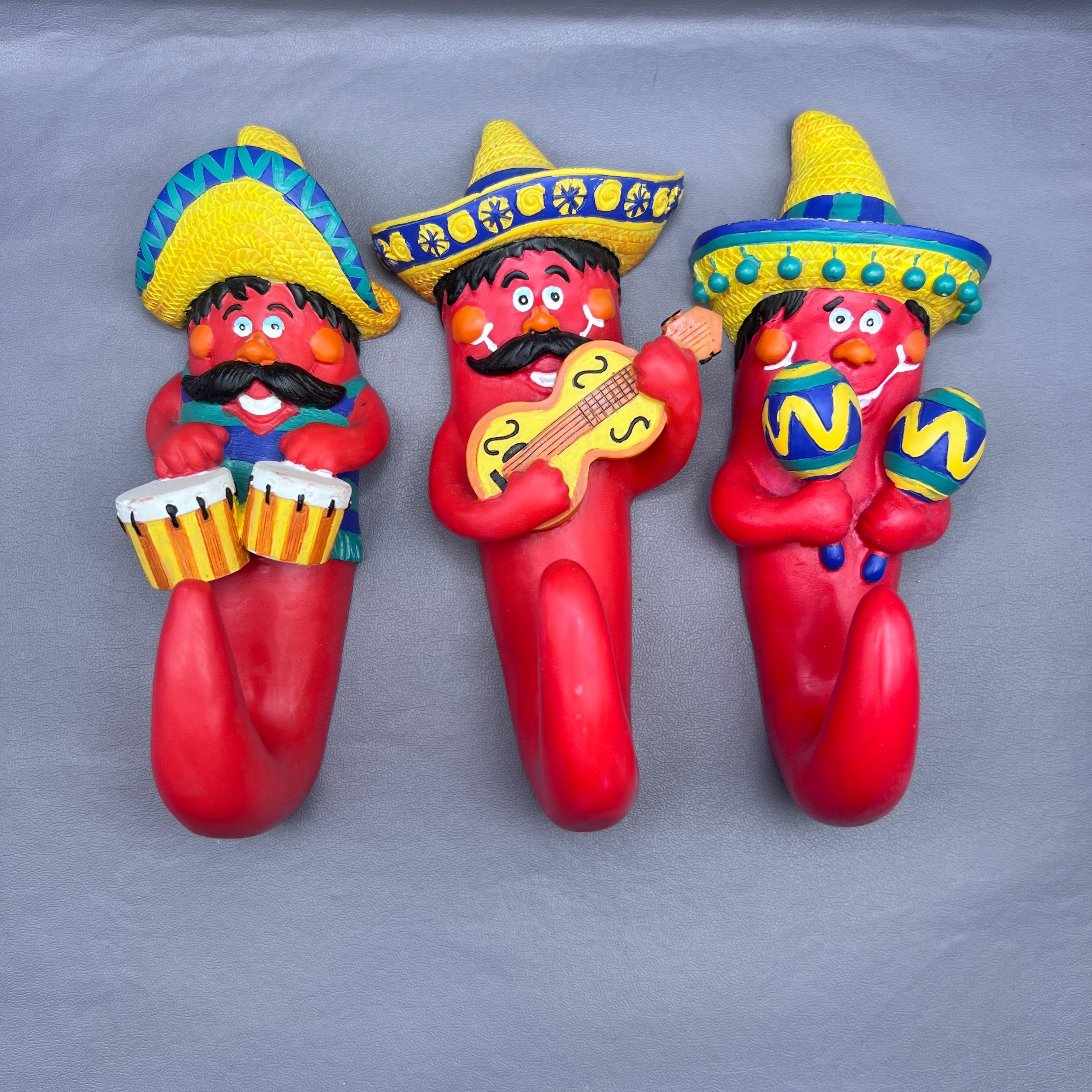 #006 Vintage Chili Pepper Band Wall Hooks Plaques 6"