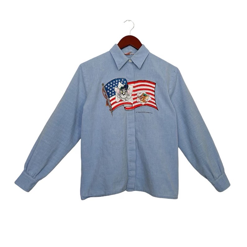 Tom & Jerry Button Down Patriotic Flag Shirt- Embroidered- NO Size ...