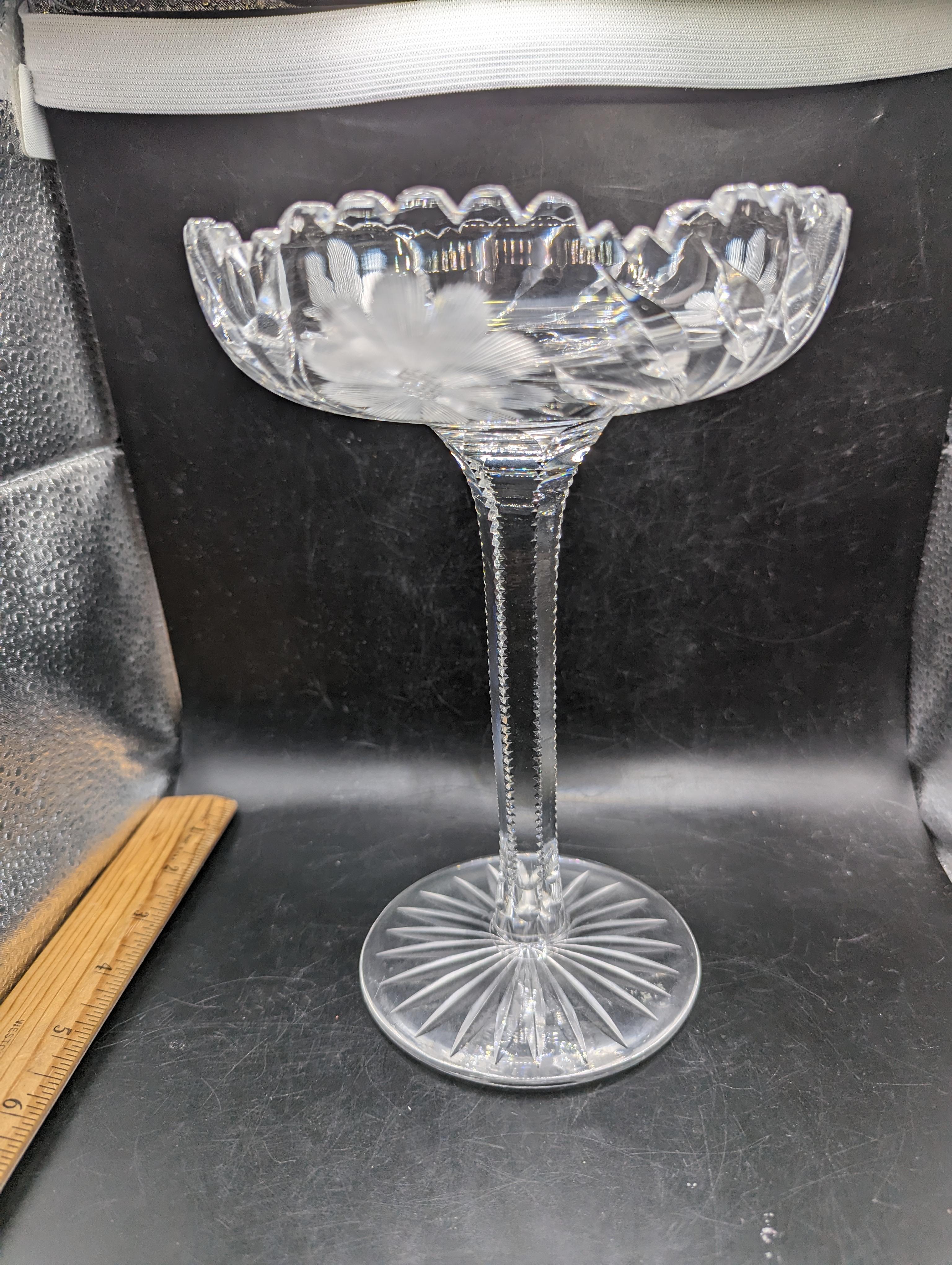 Vintage Crystal Etched Compote Dish