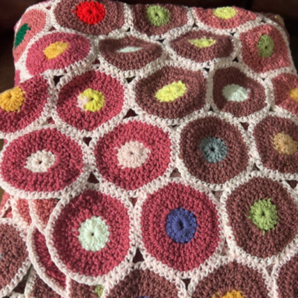 Round Rainbow Pink Afghan