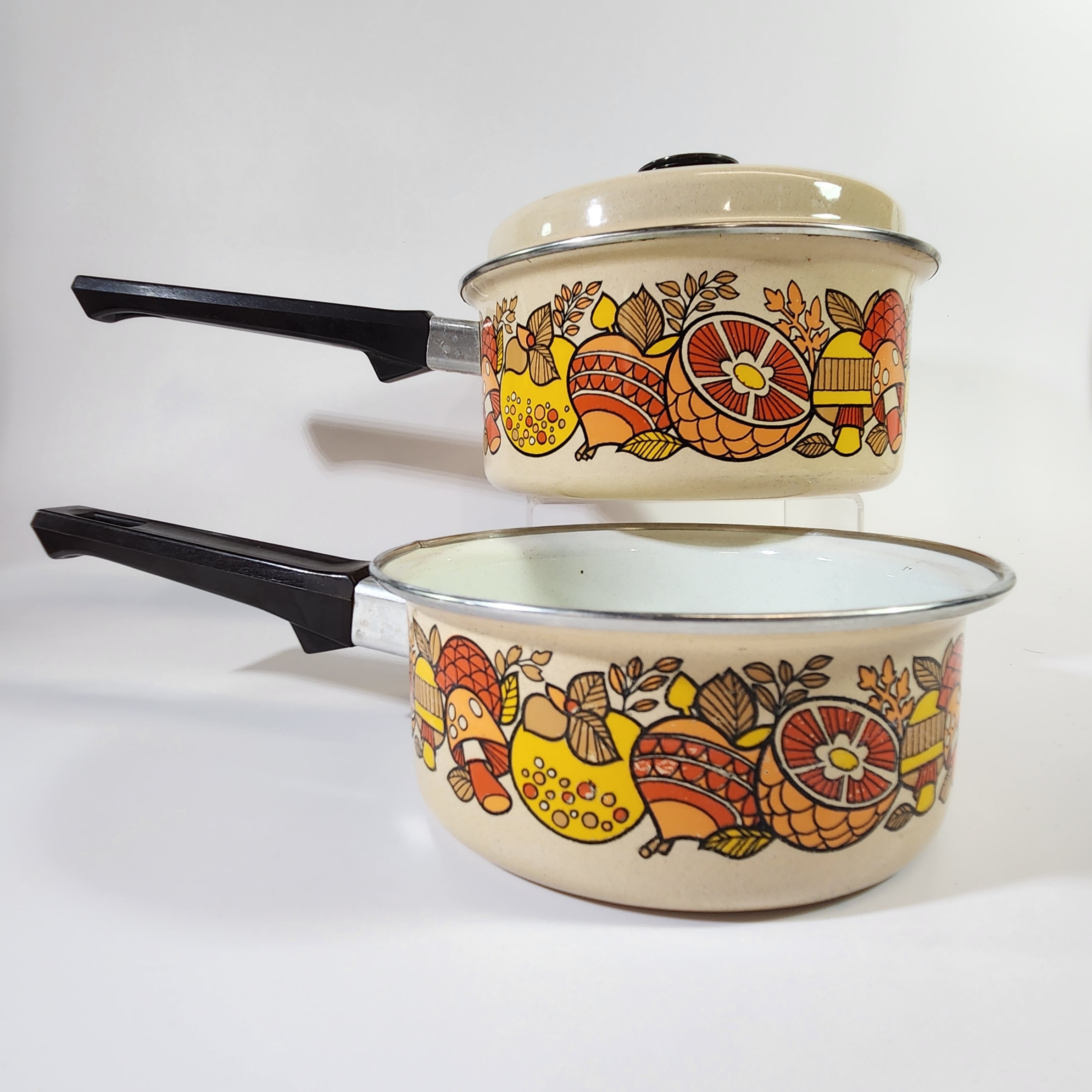3 pc Retro Mushroom Pots Porcelain Enamel on Metal 1970s by GHC Vintage ...