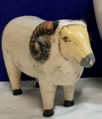 Wooden Folk Art Ram Decor