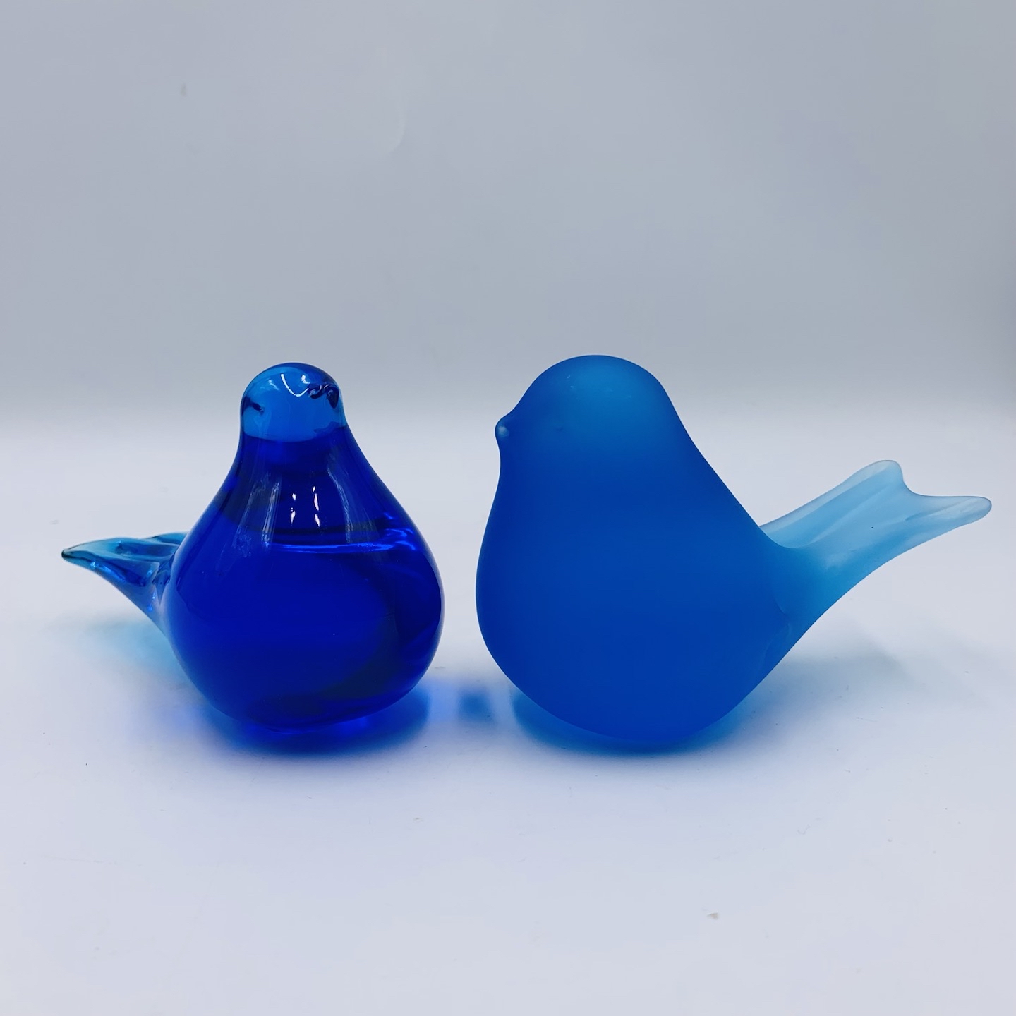 2 Art Glass Blue Bird Figurines