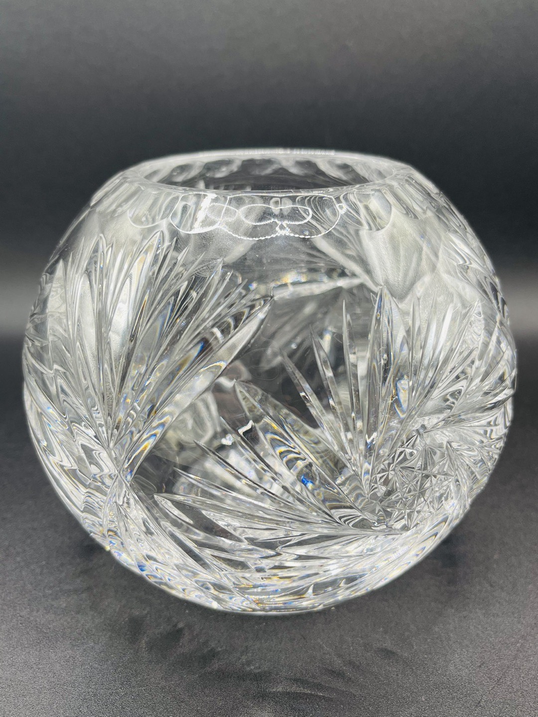 Julia Glassworks Hand Cut Crystal Rose bowl