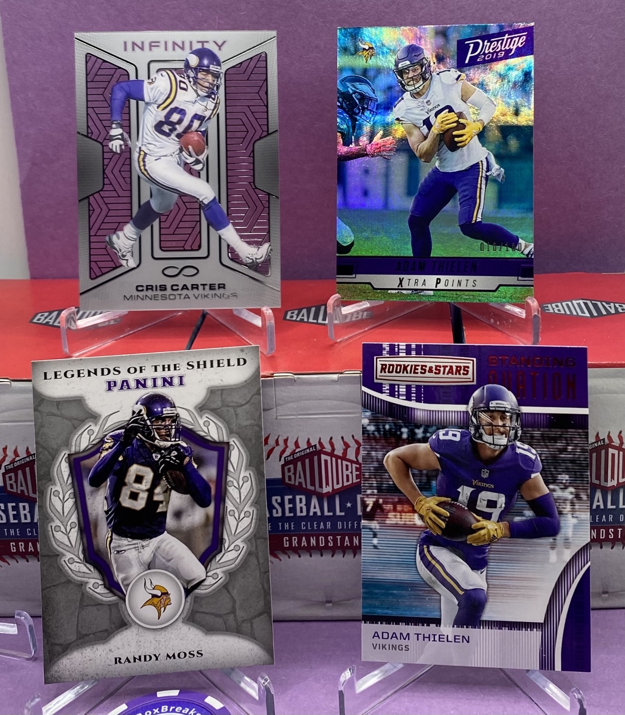 Chris Carter Randy Moss Adam Thielen WR 4 Card Vikings Lot