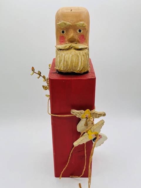 Nancy Thomas Folk Art Vintage Wood Angel Santa Signed 1991