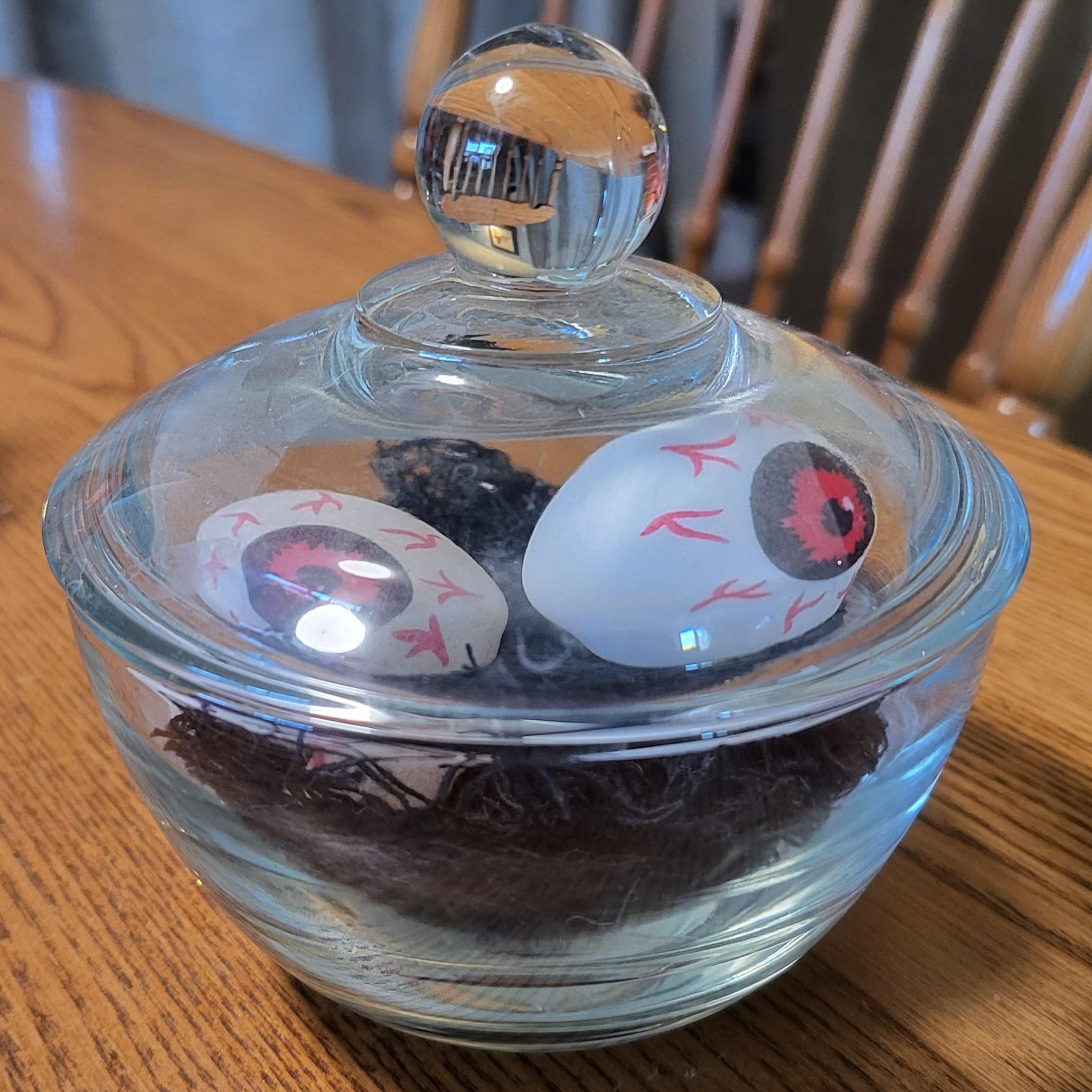 Vintage Glass Vanity Dish with Halloween Eyeballs