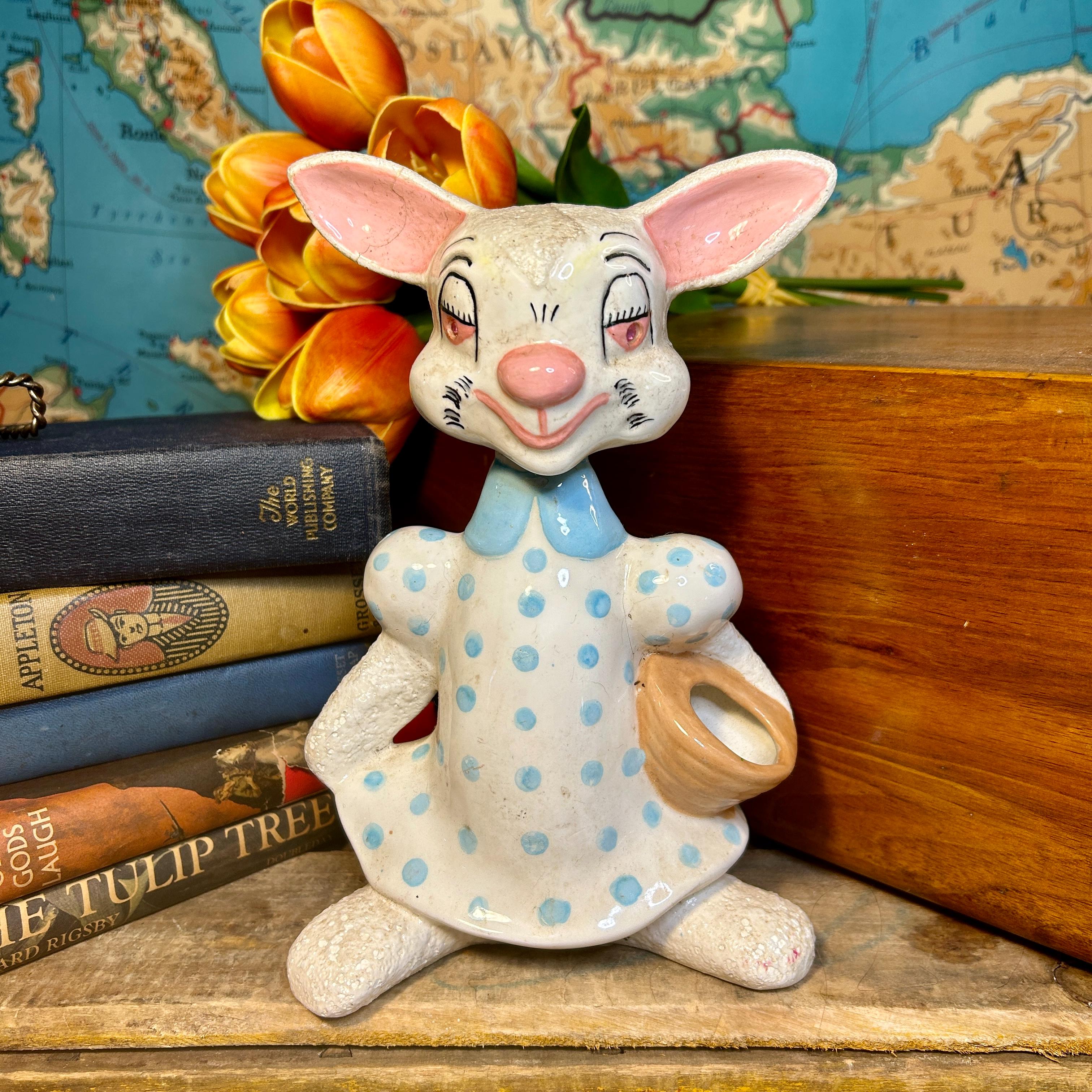 Vtg Hand painted Bunny Rabbit Chalkware Easter Kitschy Figurine Spring ...